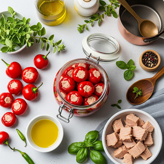 Peperoncini tondi piccanti ripieni di tonno | Ricetta ed ingredienti ...